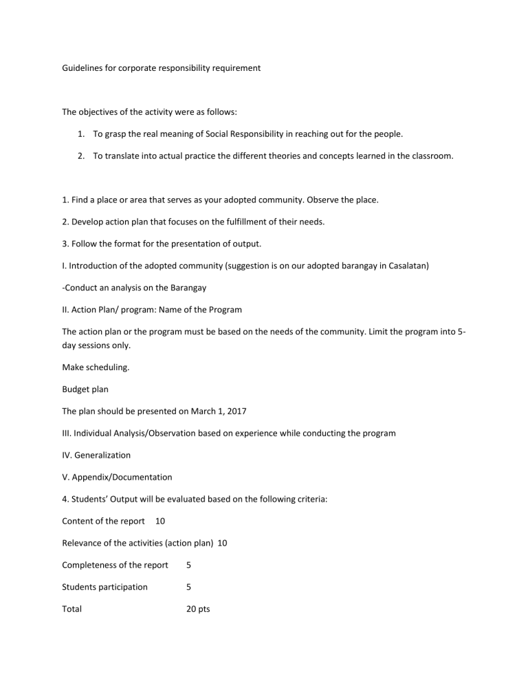Corporate Responsibility Project Guidelines: Social Responsibility Activity
