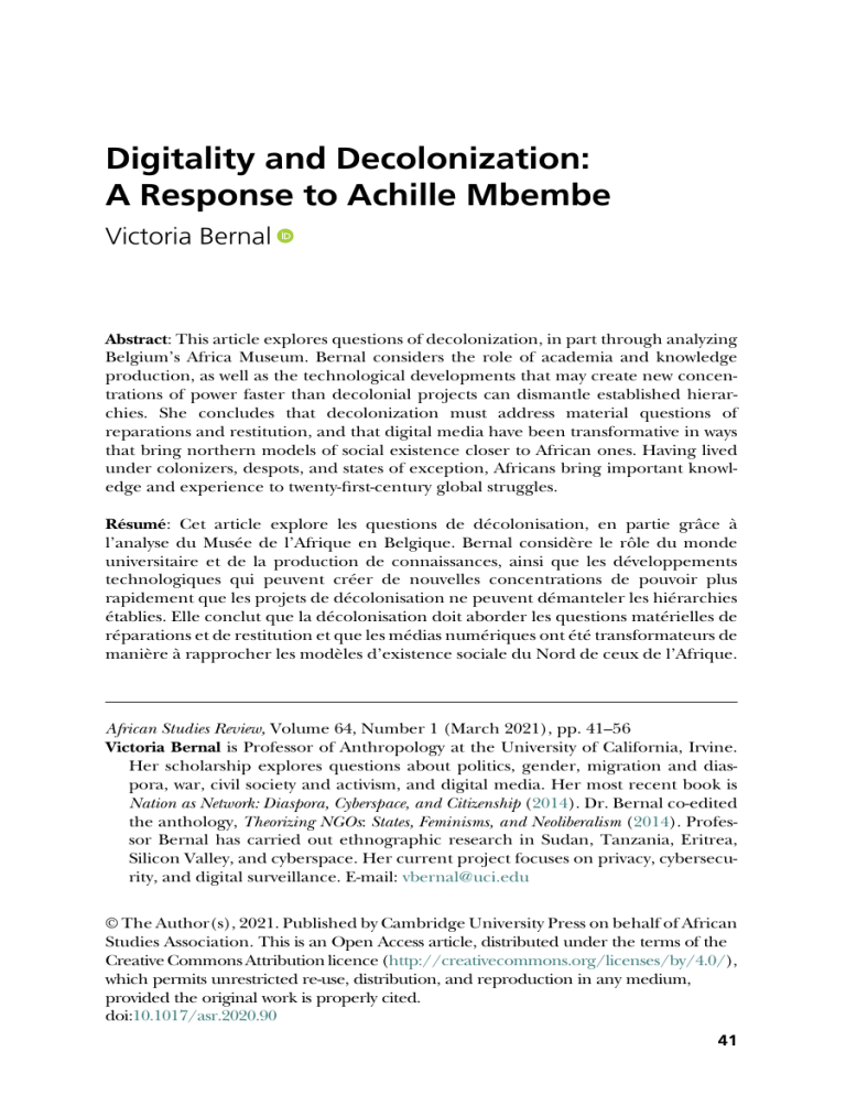 Digitality & Decolonization: A Response to Achille Mbembe by Victoria ...