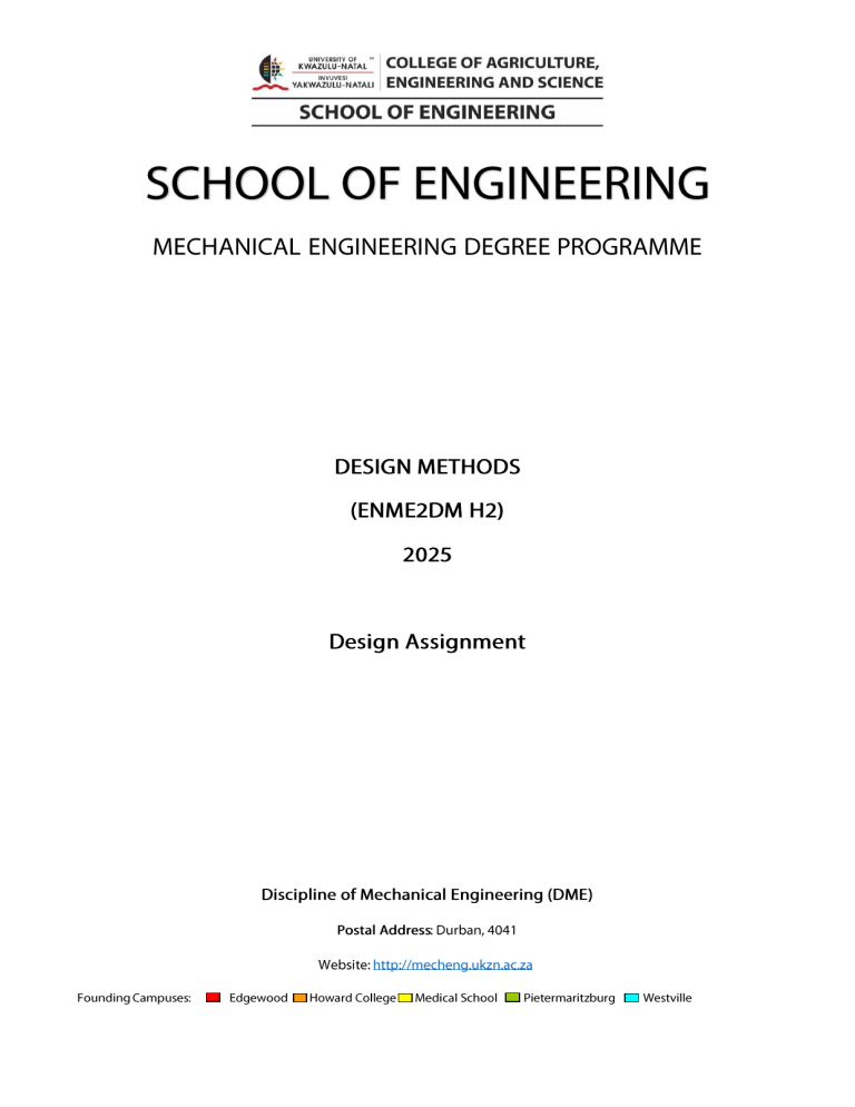 Mechanical Engineering Design Assignment 2025 - UKZN ENME2DM H2