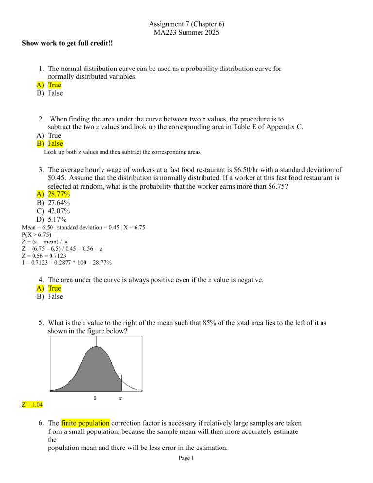 Statistics Assignment: Normal Distribution & Probability Problems