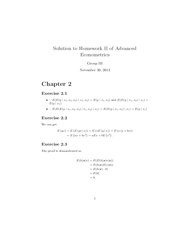Advanced Econometrics Homework II Solutions - Chapter 2 & 3 Exercises