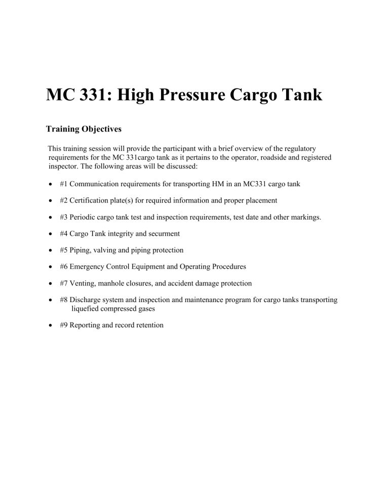 MC 331 High Pressure Cargo Tank Training: Regulatory & Safety Overview