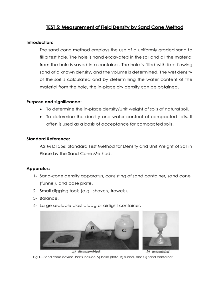 Sand Cone Method: Field Density Measurement of Soil - ASTM D1556