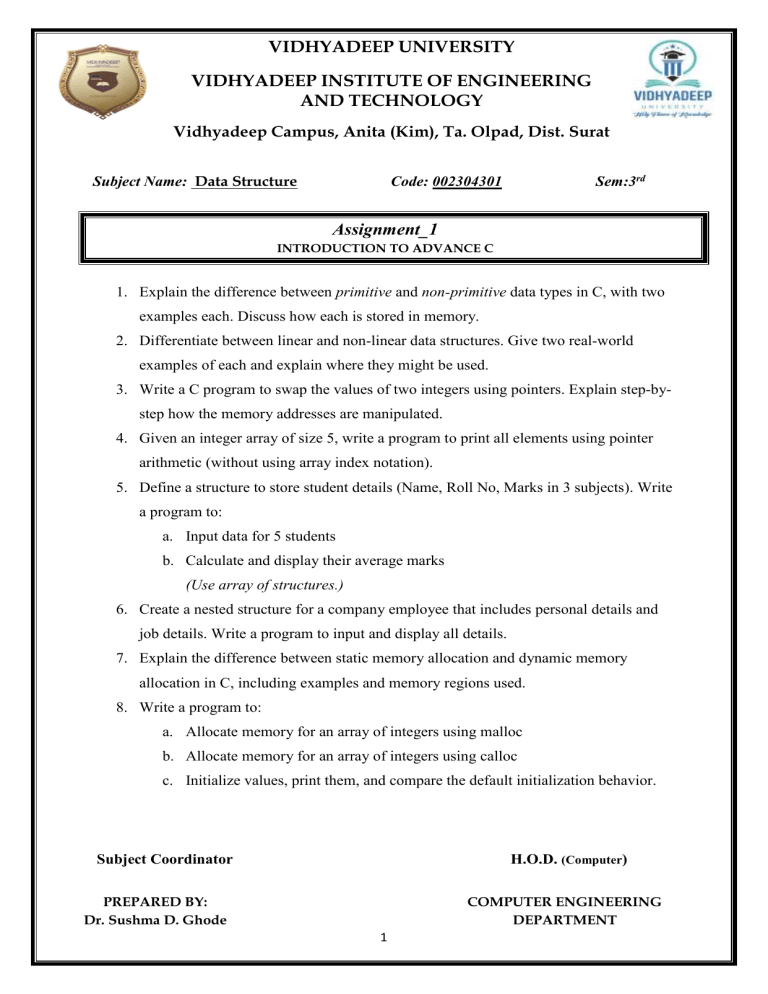 Data Structure Assignment 1: Introduction to Advanced C Programming
