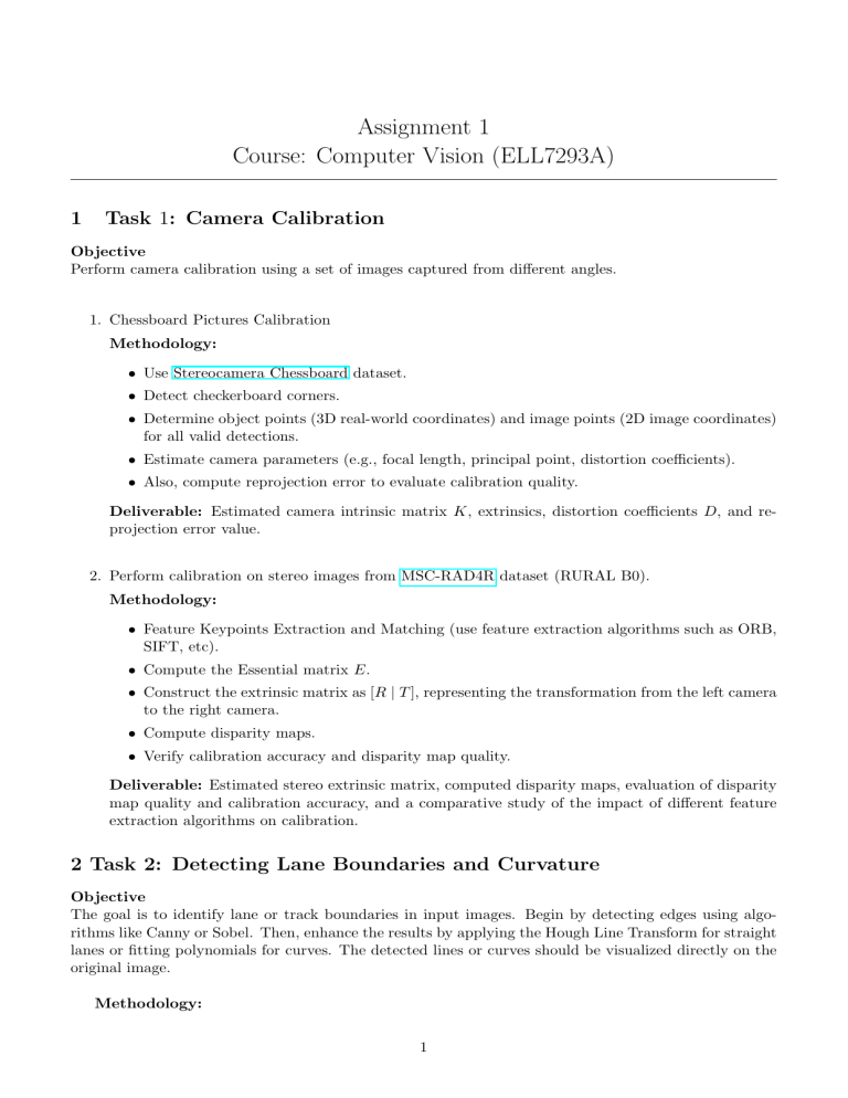 Computer Vision Assignment: Camera Calibration & Lane Detection