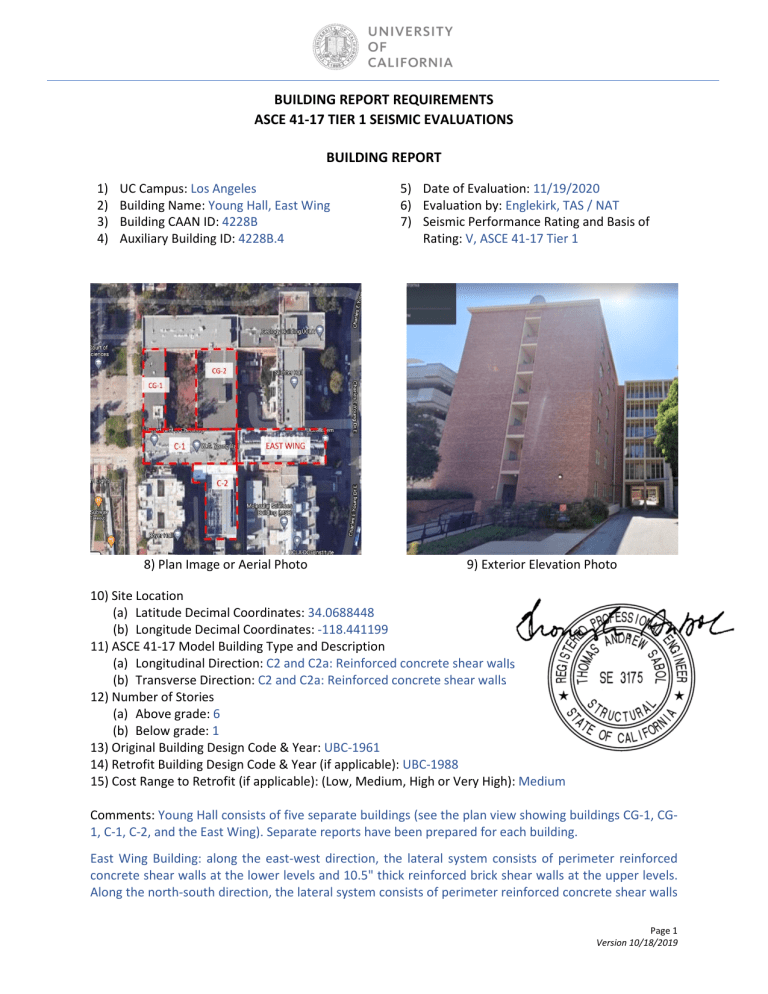 Young Hall East Wing Seismic Evaluation Report ASCE 41-17 Tier 1