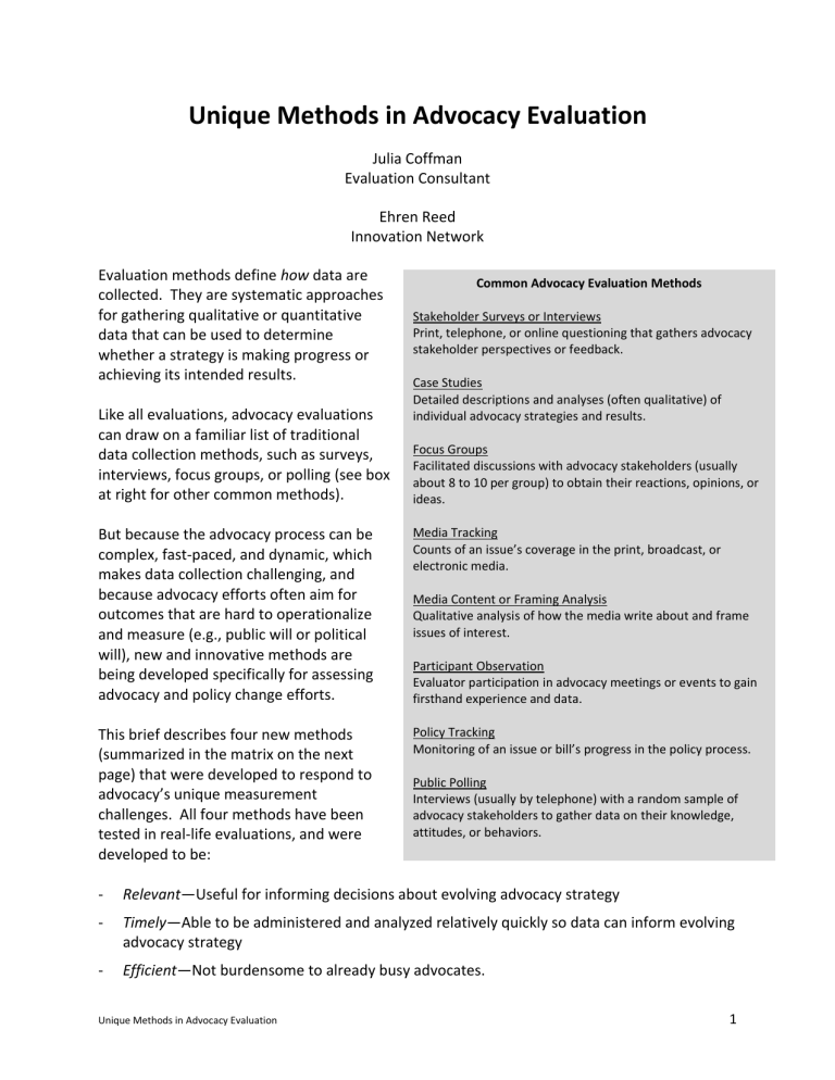 Unique Methods in Advocacy Evaluation: New Approaches & Tools