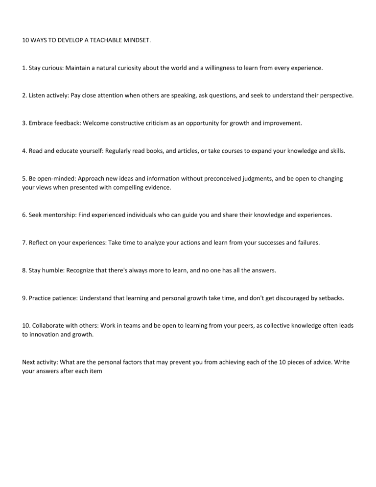 10 Ways to Develop a Teachable Mindset: Growth & Learning Tips