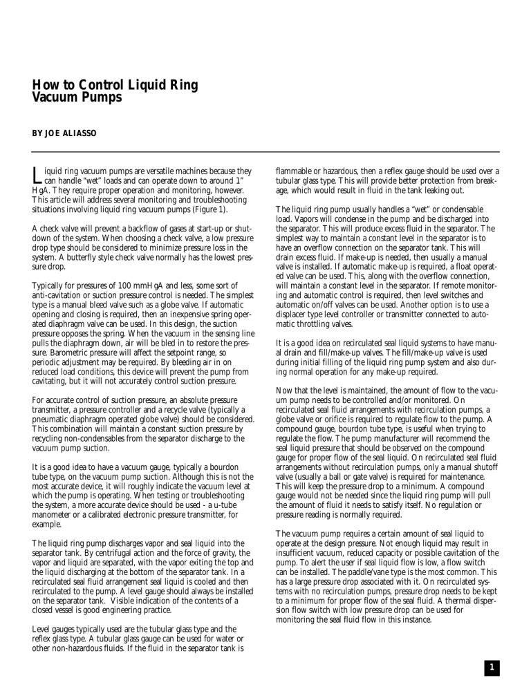 Control & Monitor Liquid Ring Vacuum Pumps: A Technical Guide