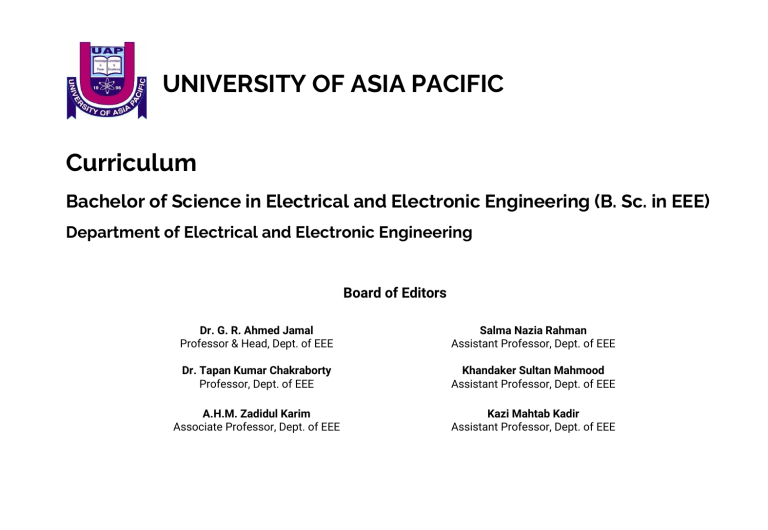 UAP B.Sc. EEE Curriculum 2024 - Electrical & Electronic Engineering