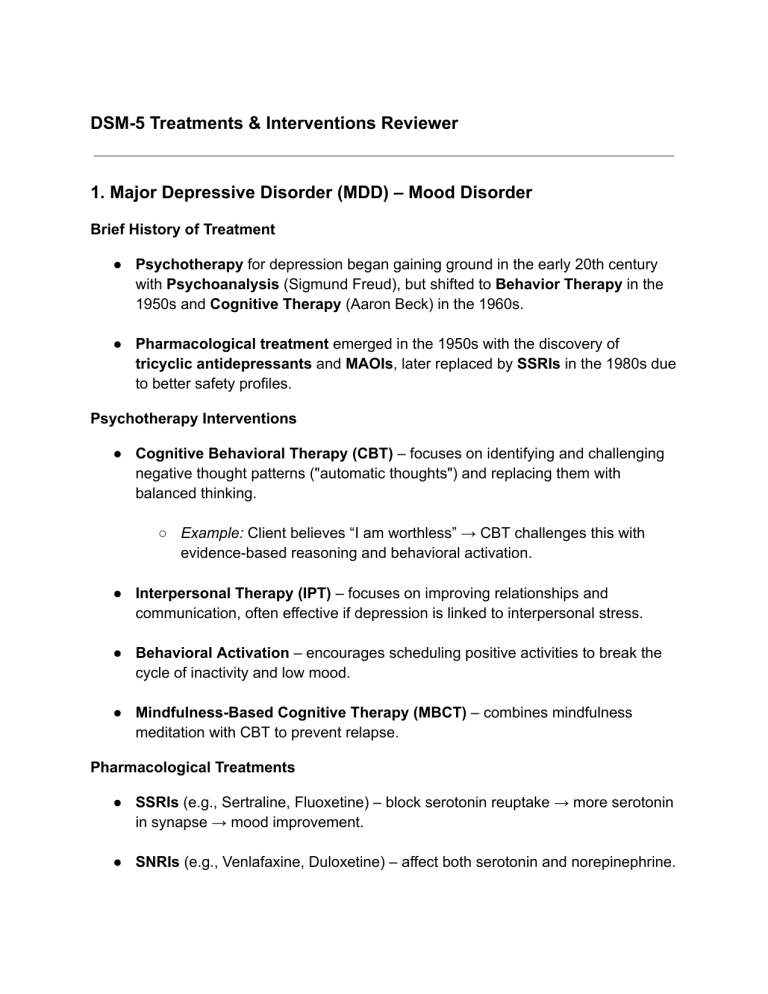 DSM-5 Treatments & Interventions: Mental Health Disorders Review