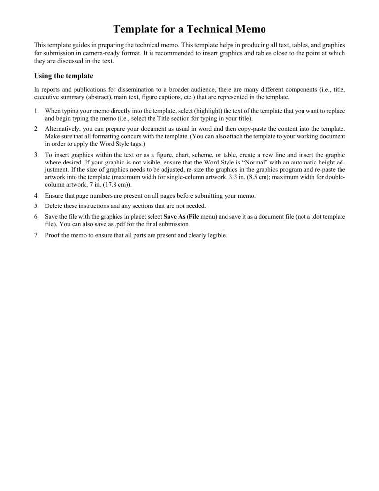 Technical Memo Template & Guide for Scientific Reports