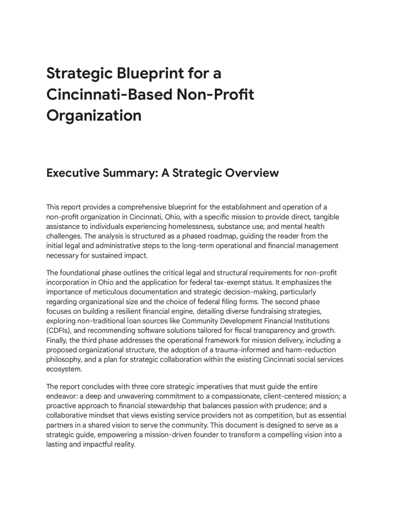 Strategic Blueprint for Cincinnati Non-Profit: Legal, Financial ...