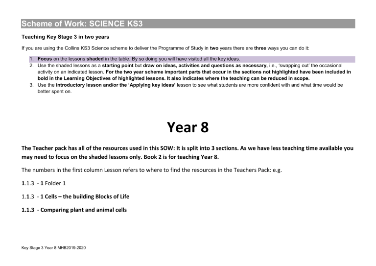 KS3 Science Year 8 Scheme of Work: Human Skeleton & Respiration