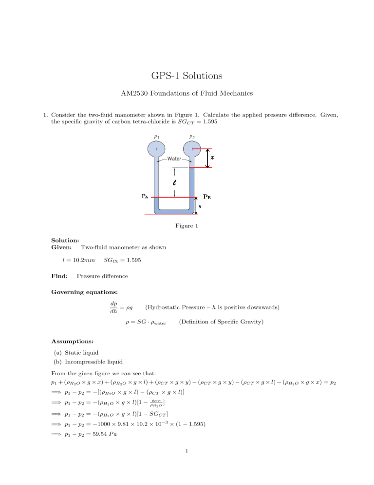 Fluid Mechanics Solutions: Manometer & Hydrostatic Pressure Problems