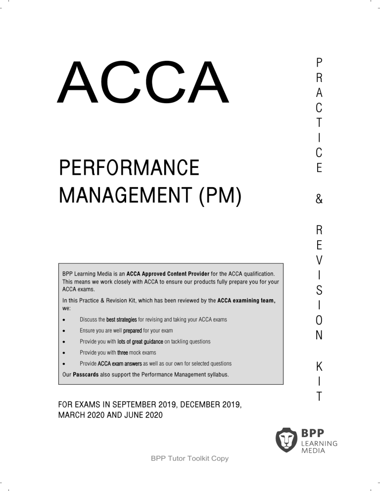 ACCA Performance Management (PM) Practice & Revision Kit 2019-2020