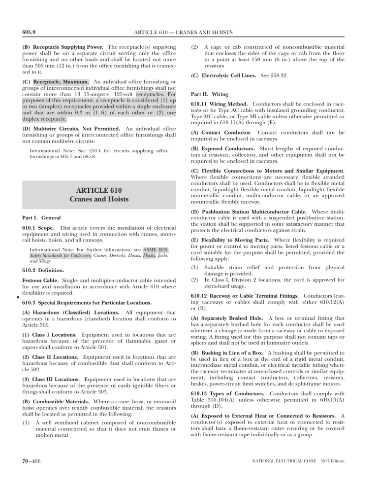 NEC 2017: Electrical Wiring & Ampacity for Cranes & Hoists