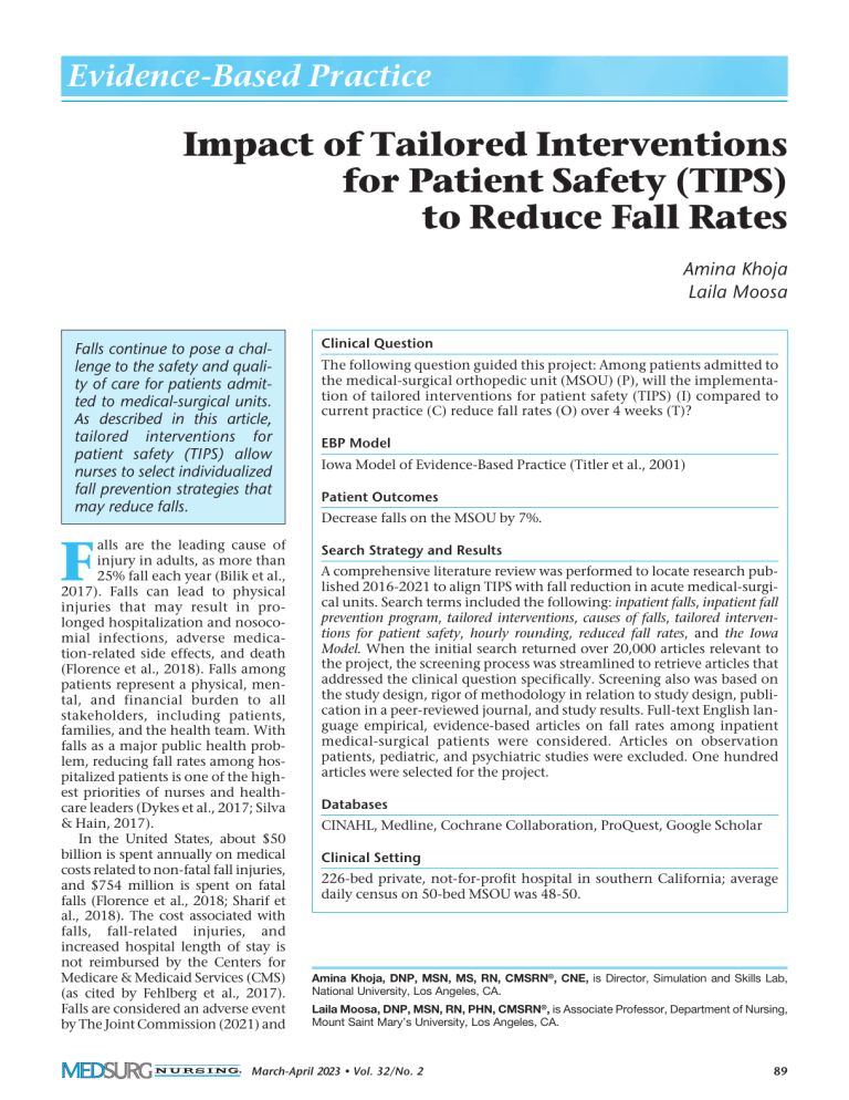 Impact of Tailored Interventions (TIPS) on Patient Fall Rates in Nursing