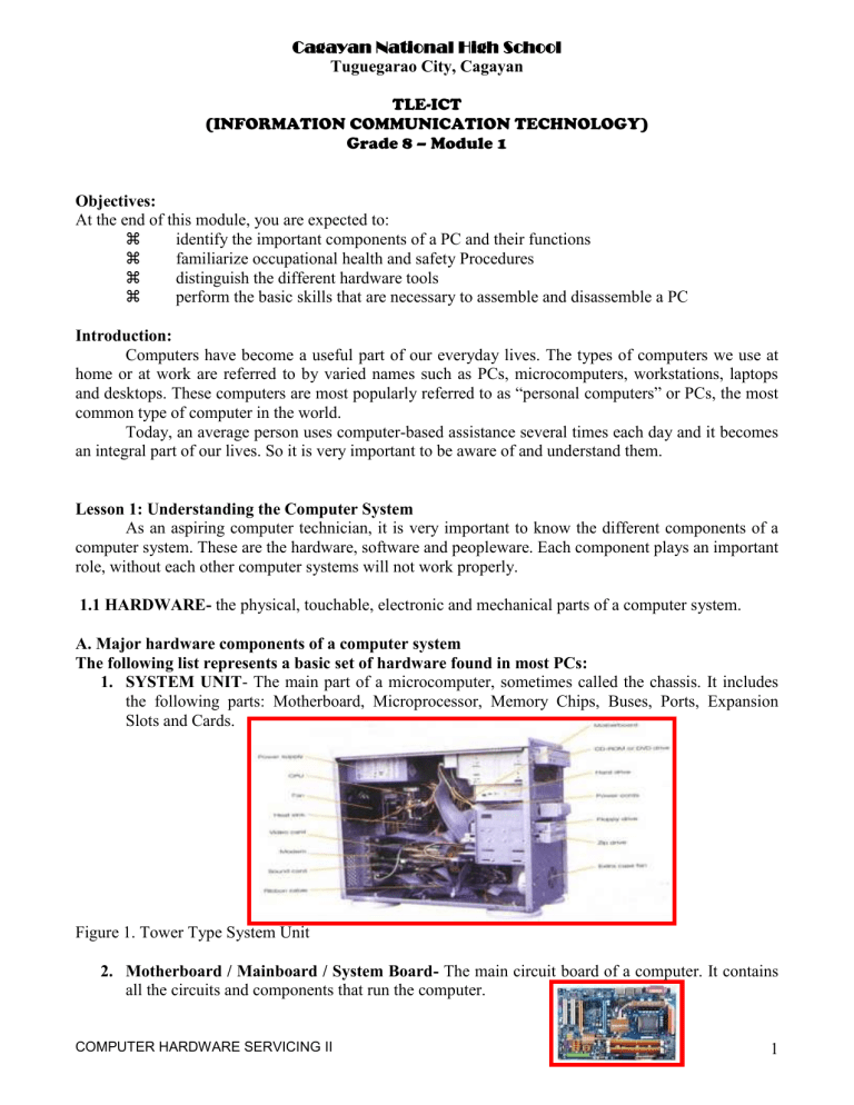 TLE-ICT Grade 8 Module 1: Computer Hardware Servicing & PC Components