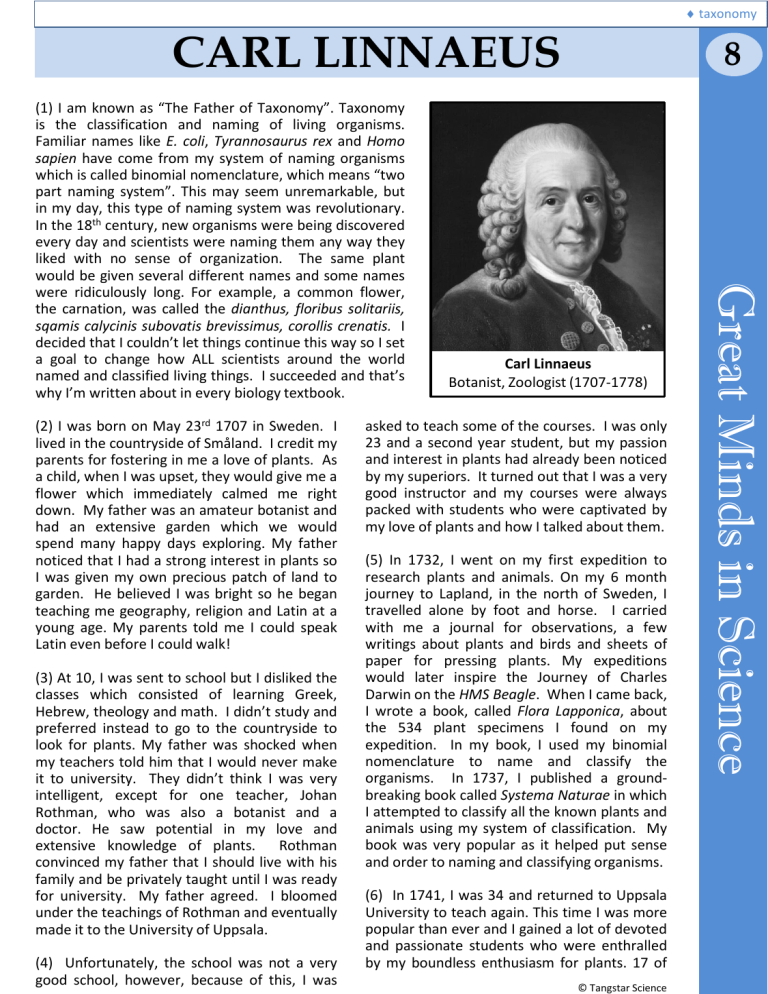 Carl Linnaeus: The Father of Taxonomy & Binomial Nomenclature