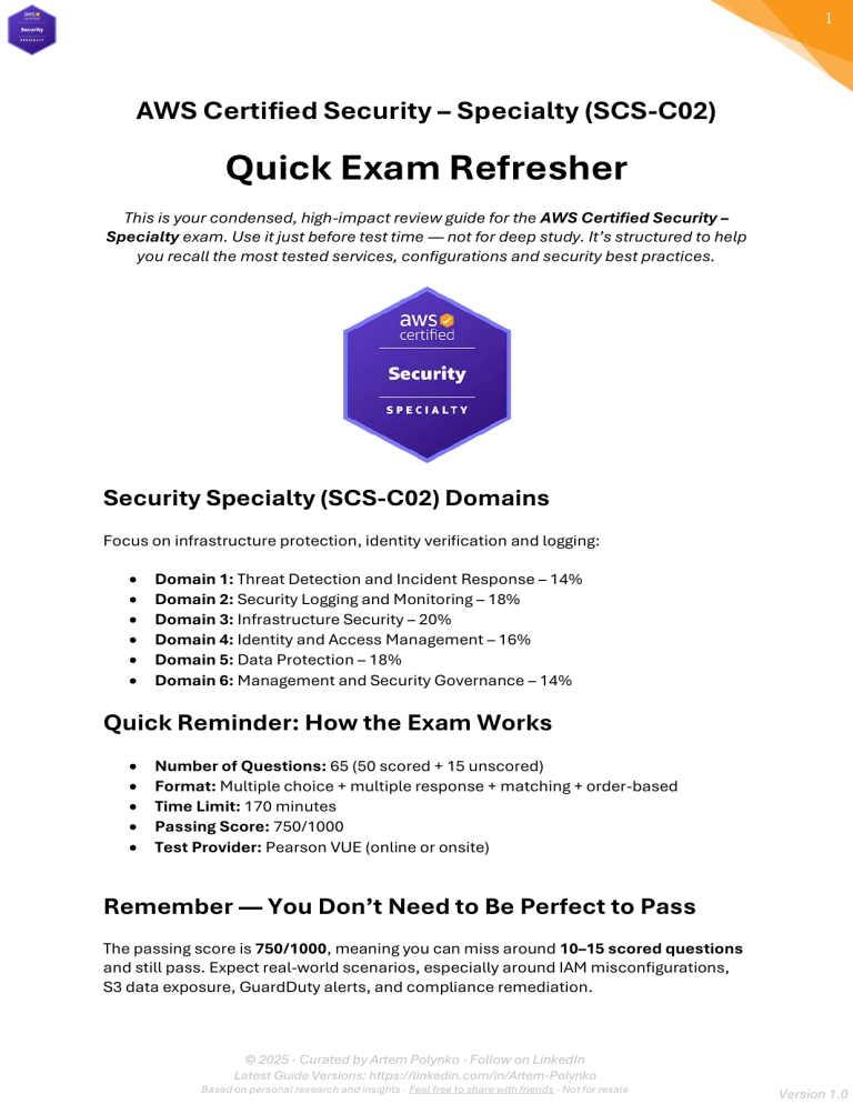 AWS Certified Security – Specialty (SCS-C02) Exam Refresher Guide