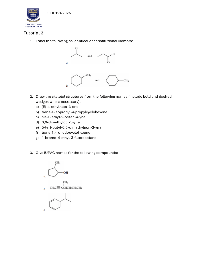 Organic Chemistry Tutorial: Isomers, Skeletal Structures, IUPAC Names