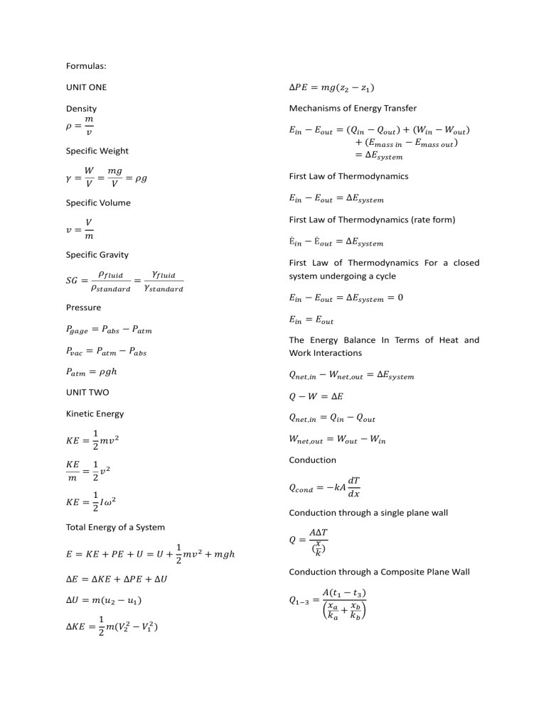 Thermodynamics & Heat Transfer Formulas | Engineering Reference Sheet