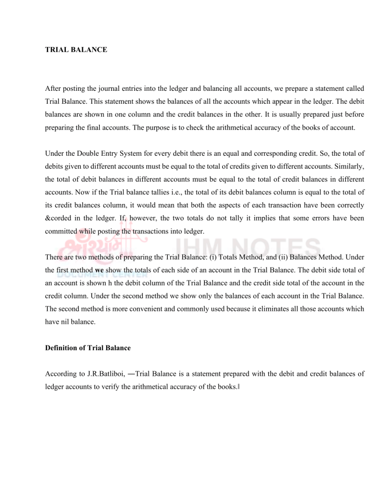 Trial Balance: Purpose, Methods, Objectives & Limitations in Accounting