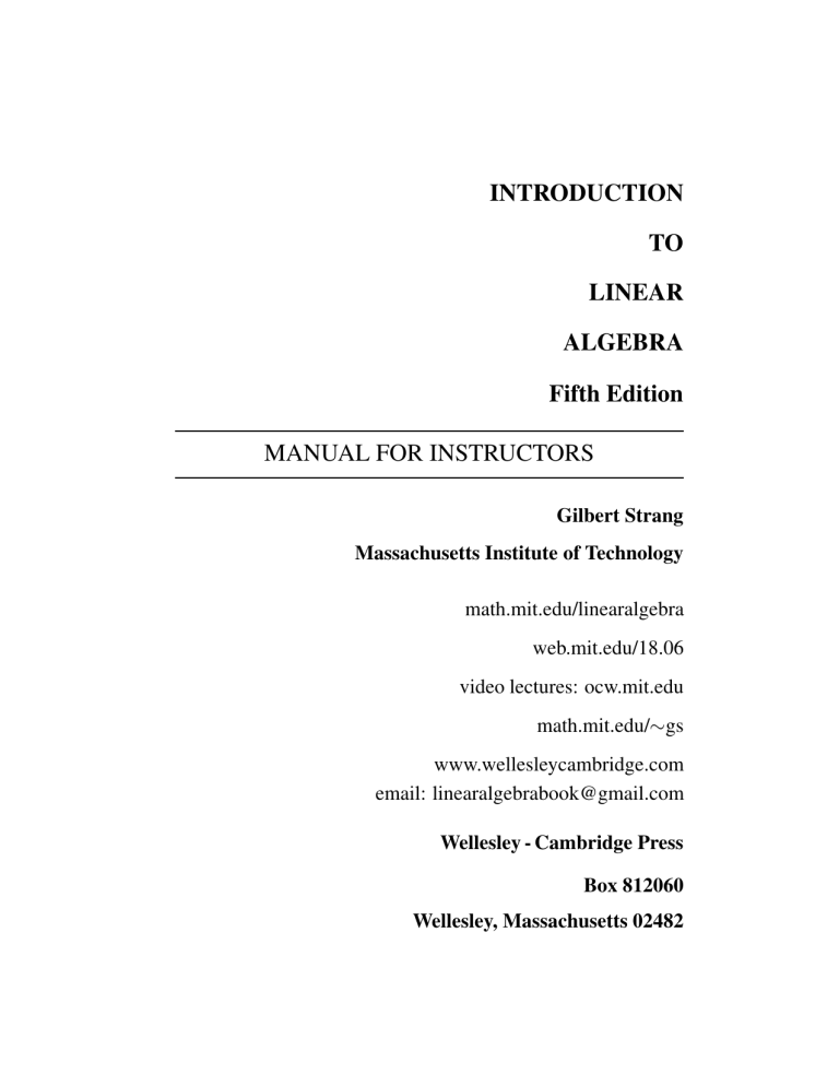 Linear Algebra Instructor's Manual: Solutions to Exercises by Gilbert ...