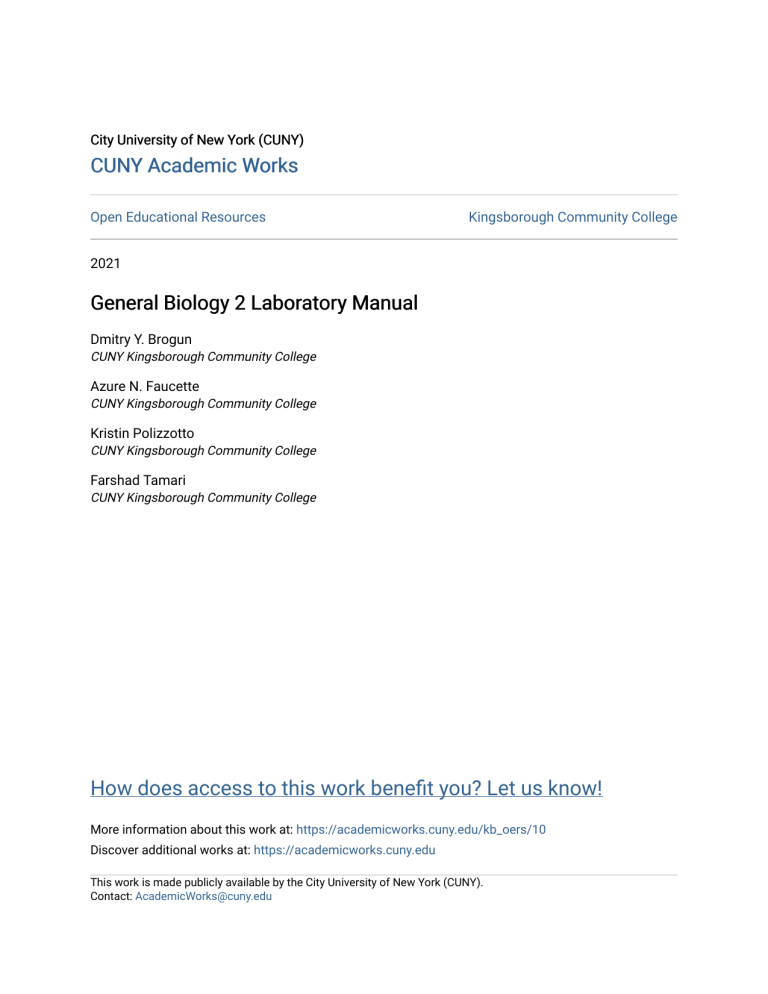 General Biology 2 Lab Manual: Evolution, Genetics, Ecology (CUNY OER)