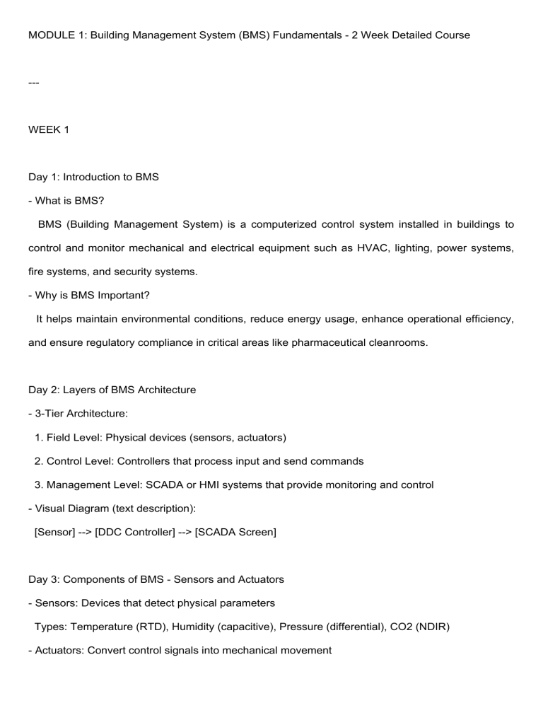 Building Management System (BMS) Fundamentals Course - 2 Weeks