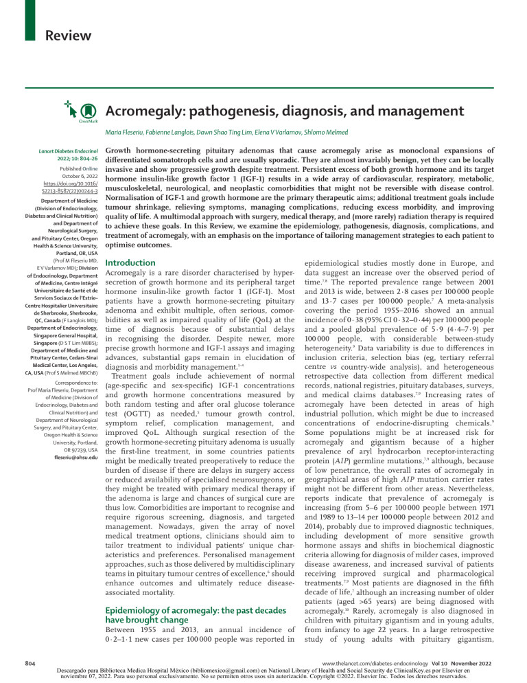 Acromegaly: Pathogenesis, Diagnosis, and Management Review