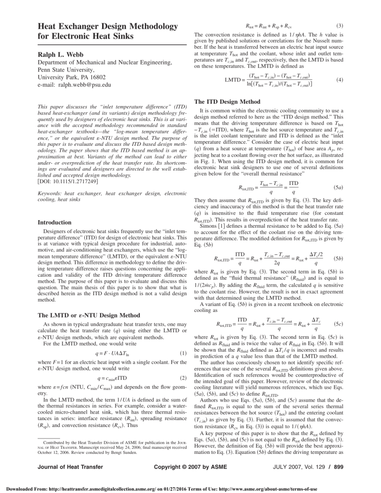 Heat Exchanger Design Methodology for Electronic Heat Sinks