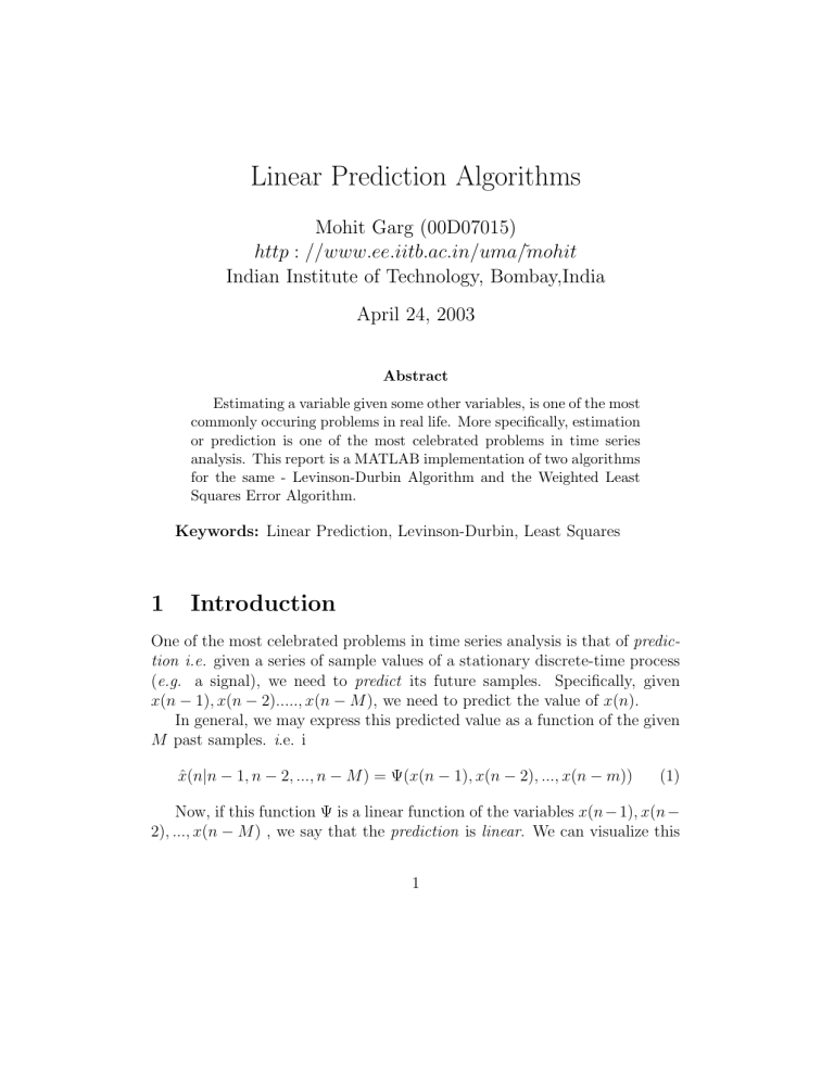 Linear Prediction Algorithms: Levinson-Durbin & Weighted Least Squares