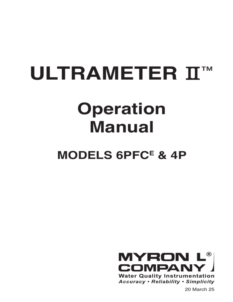Ultrameter II Operation Manual: Models 6PFCE & 4P Water Quality Meter