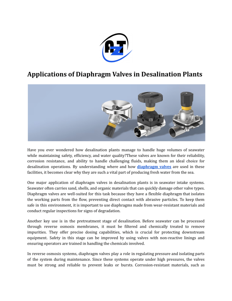 Applications of Diaphragm Valves in Desalination Plants