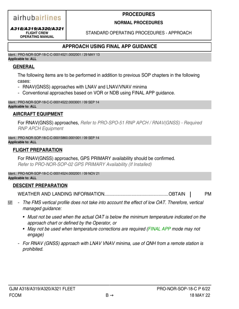 A320 Flight Crew Operating Manual: Approach SOP & Guidance