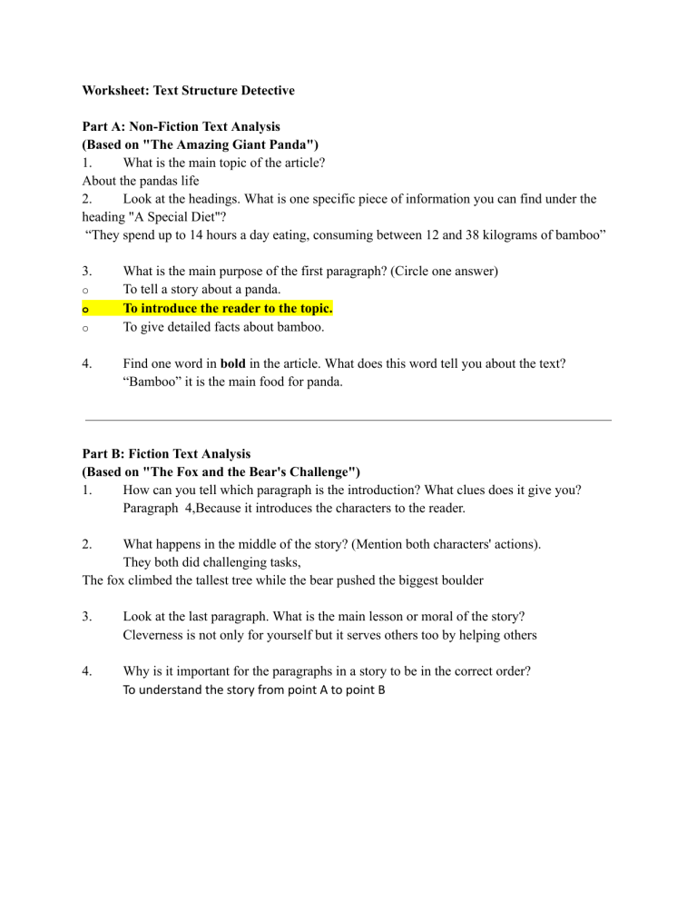 Text Structure Detective Worksheet: Non-Fiction & Fiction Analysis