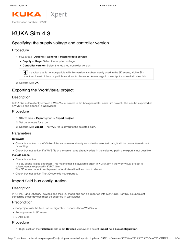 KUKA.Sim 4.3 User Manual: Configuration, Export, Option Packages