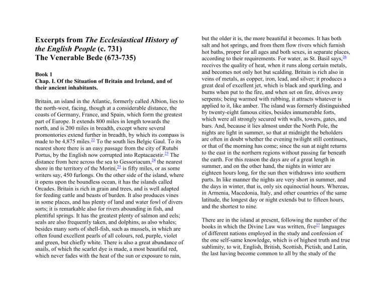 Bede's Ecclesiastical History: Ancient Britain & Ireland Geography