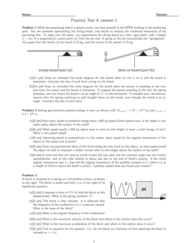 Physics Practice Test 4: Mechanics, SHM, Waves, Gravity Problems