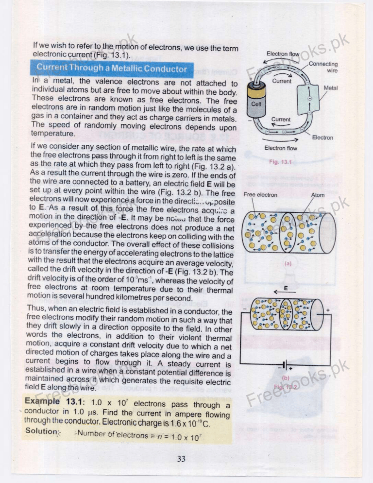 Physics: Electric Current & Electron Flow in Metallic Conductors