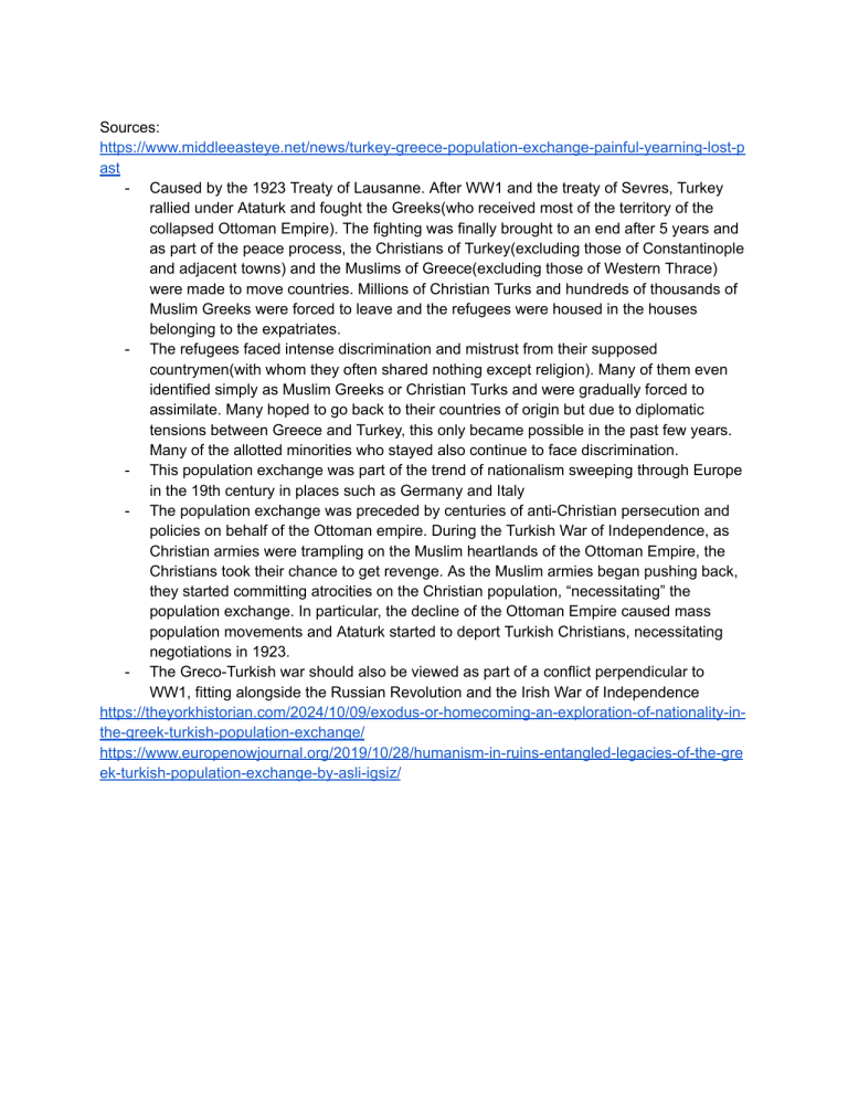 Greco-Turkish Population Exchange: History, Causes, and Impact