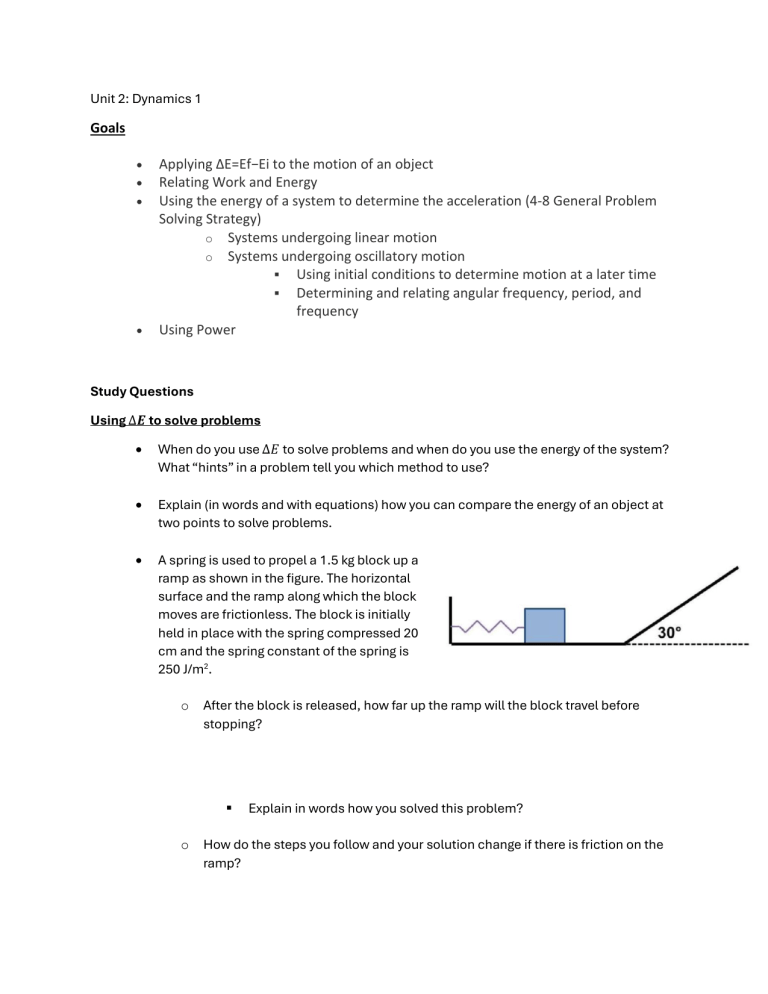 Physics Dynamics Study Guide: Energy, Work, SHM, Acceleration, Power
