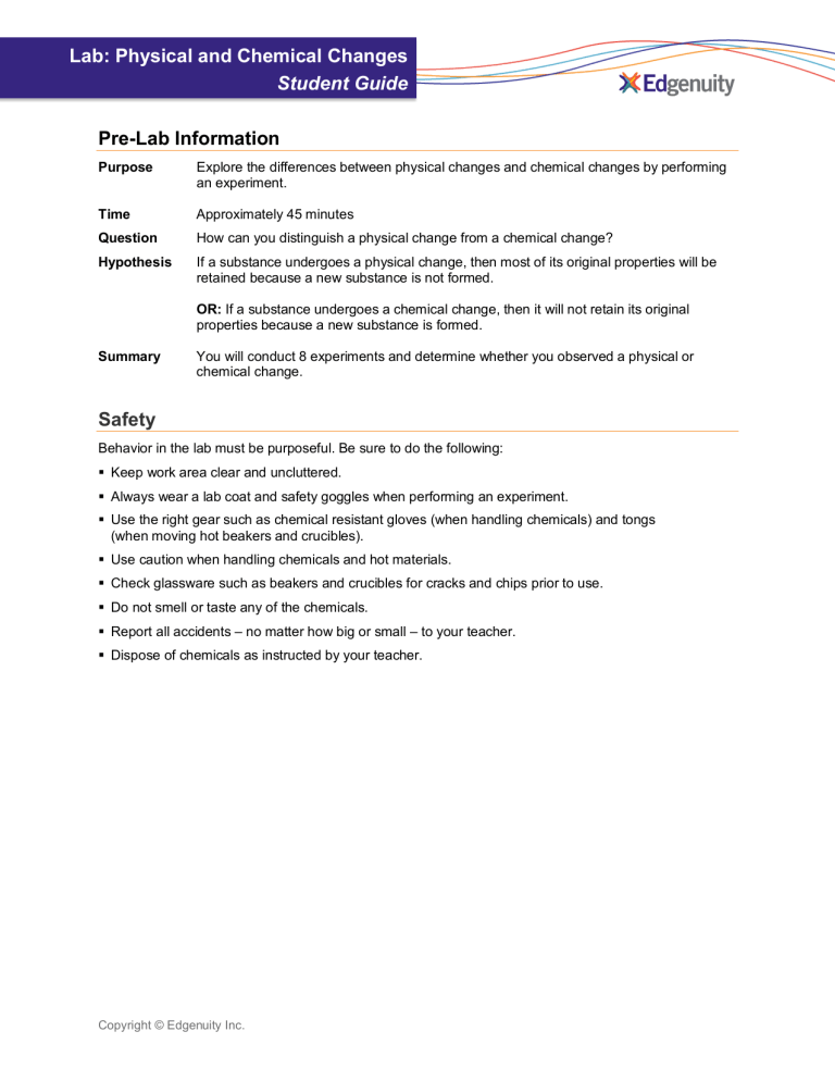 Physical and Chemical Changes Lab: Student Guide & Experiments