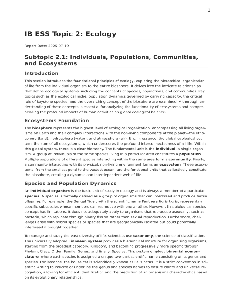 Ib Ess Ecology Individuals Populations Communities Ecosystems