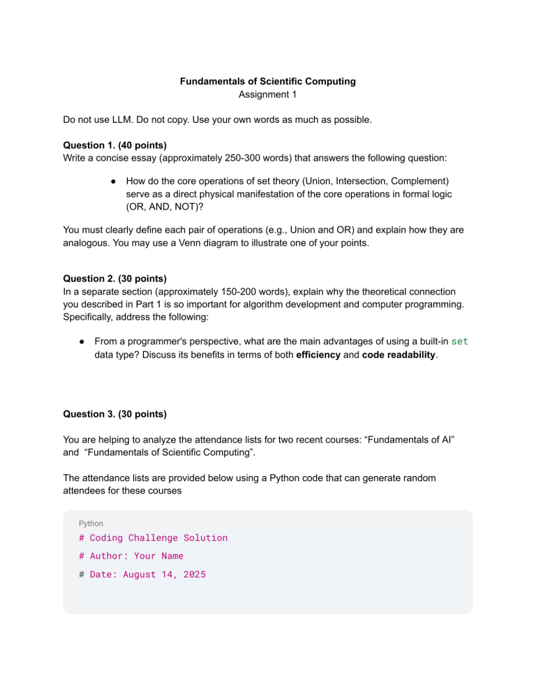 Scientific Computing Assignment: Logic, Sets, Python & Root Finder