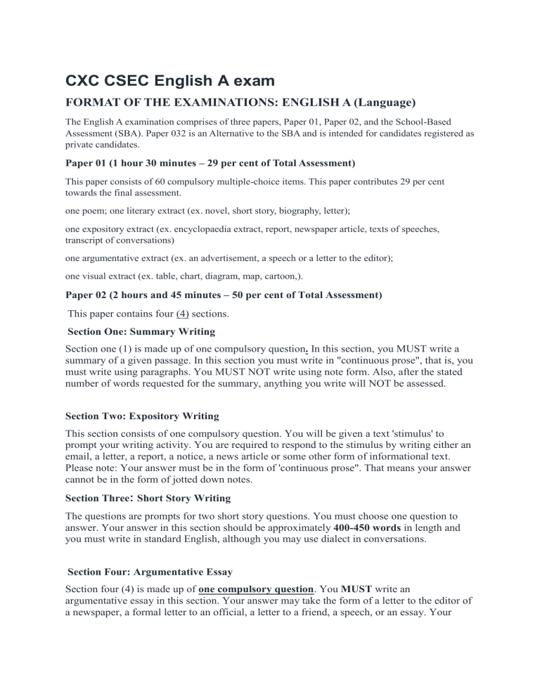 CXC CSEC English A Exam Format & Syllabus Overview