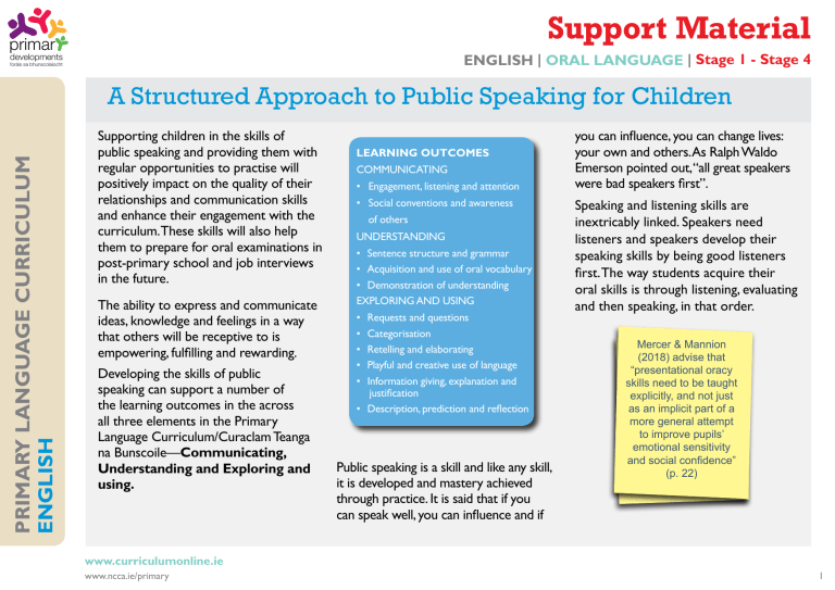A Structured Approach to Public Speaking for Primary School Children