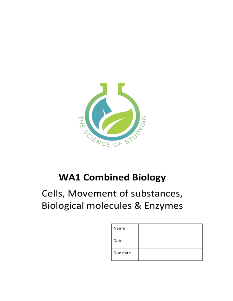 WA1 Combined Biology Test: Cells, Substances, Molecules & Enzymes